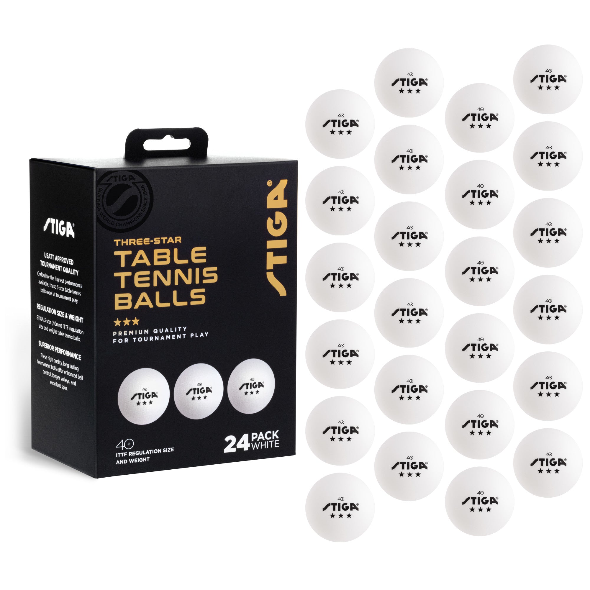 STIGA 24pk 3-Star Ping Pong Balls - USATT Approved Tournament Quality ...