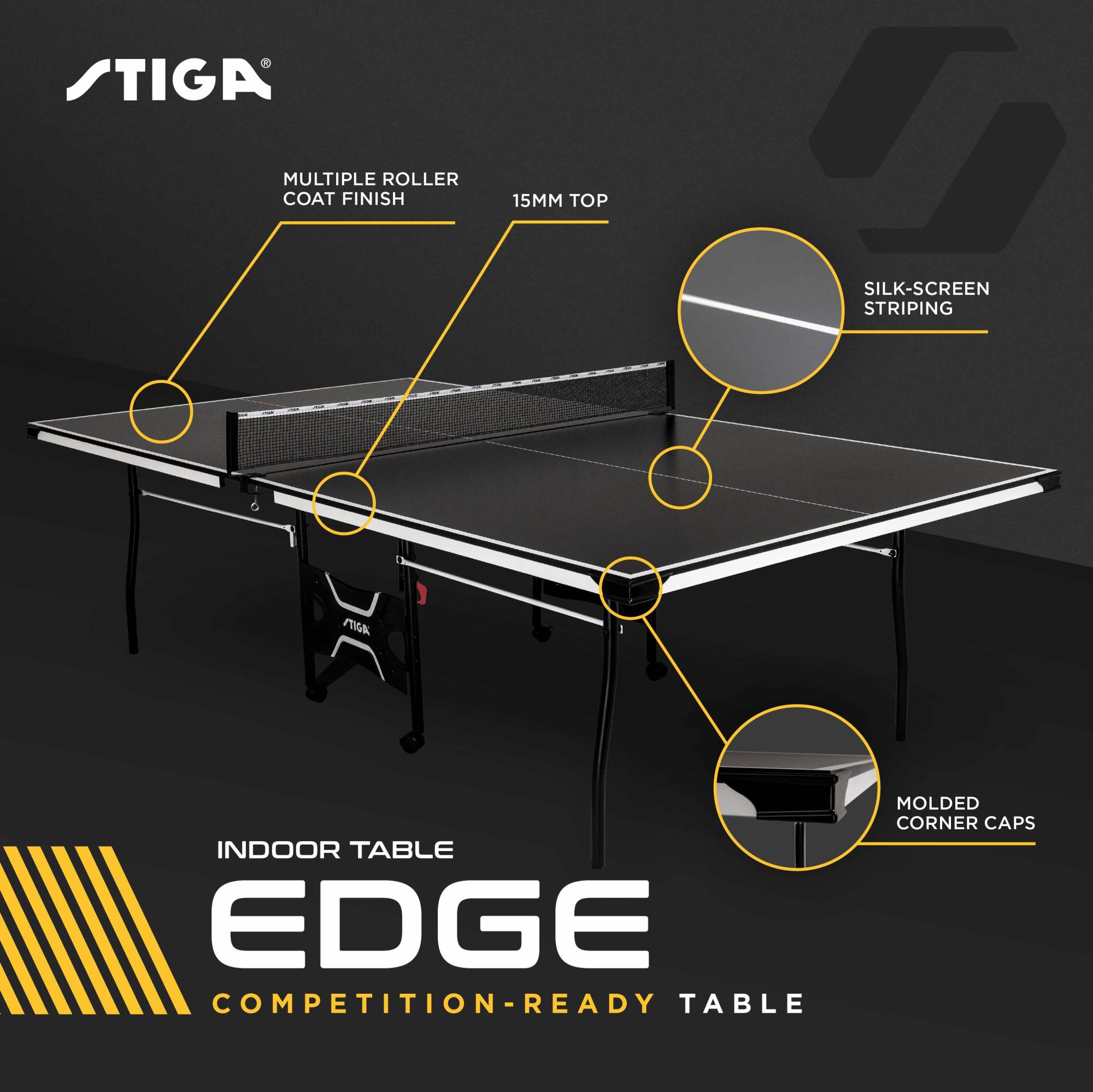 STIGA Edge Table Tennis Table - Quality 15mm Ping Pong Table - Compact ...