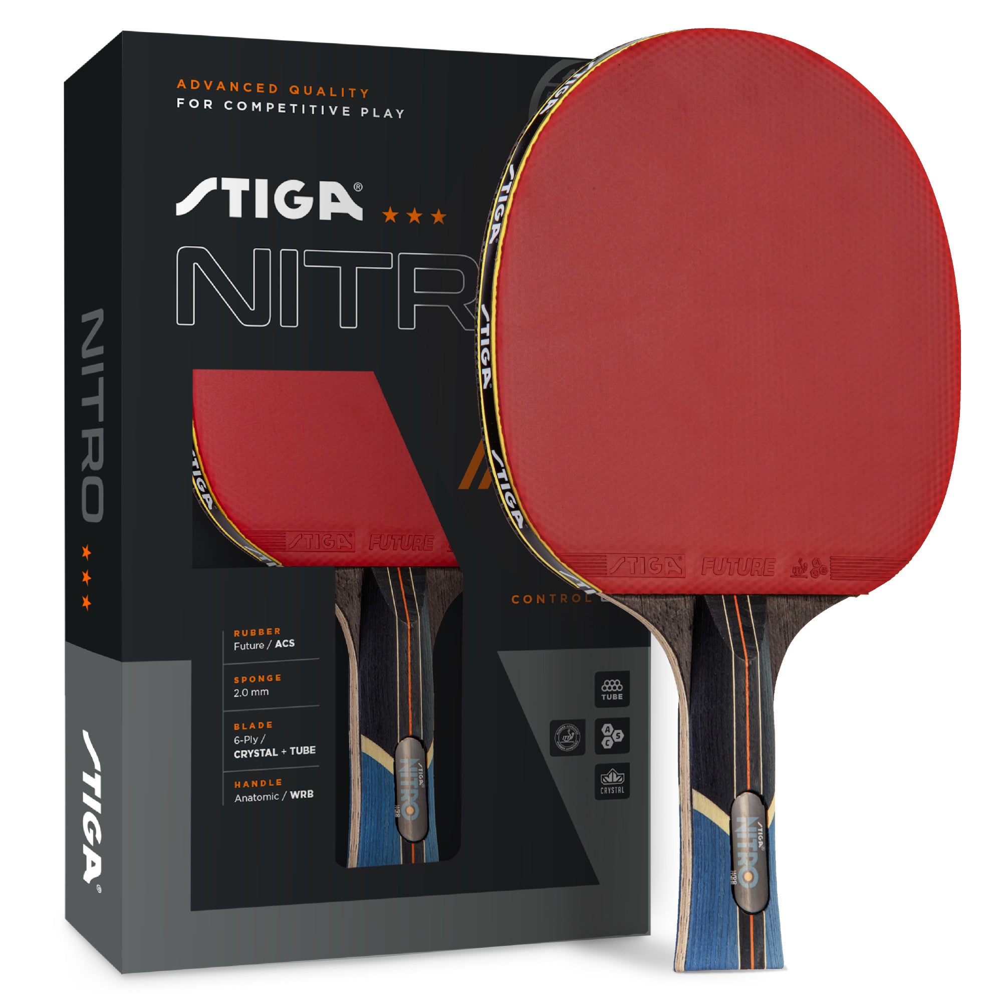 STIGA Nitro Performance Ping Pong Paddle - 6-ply Light Blade - 2mm ...