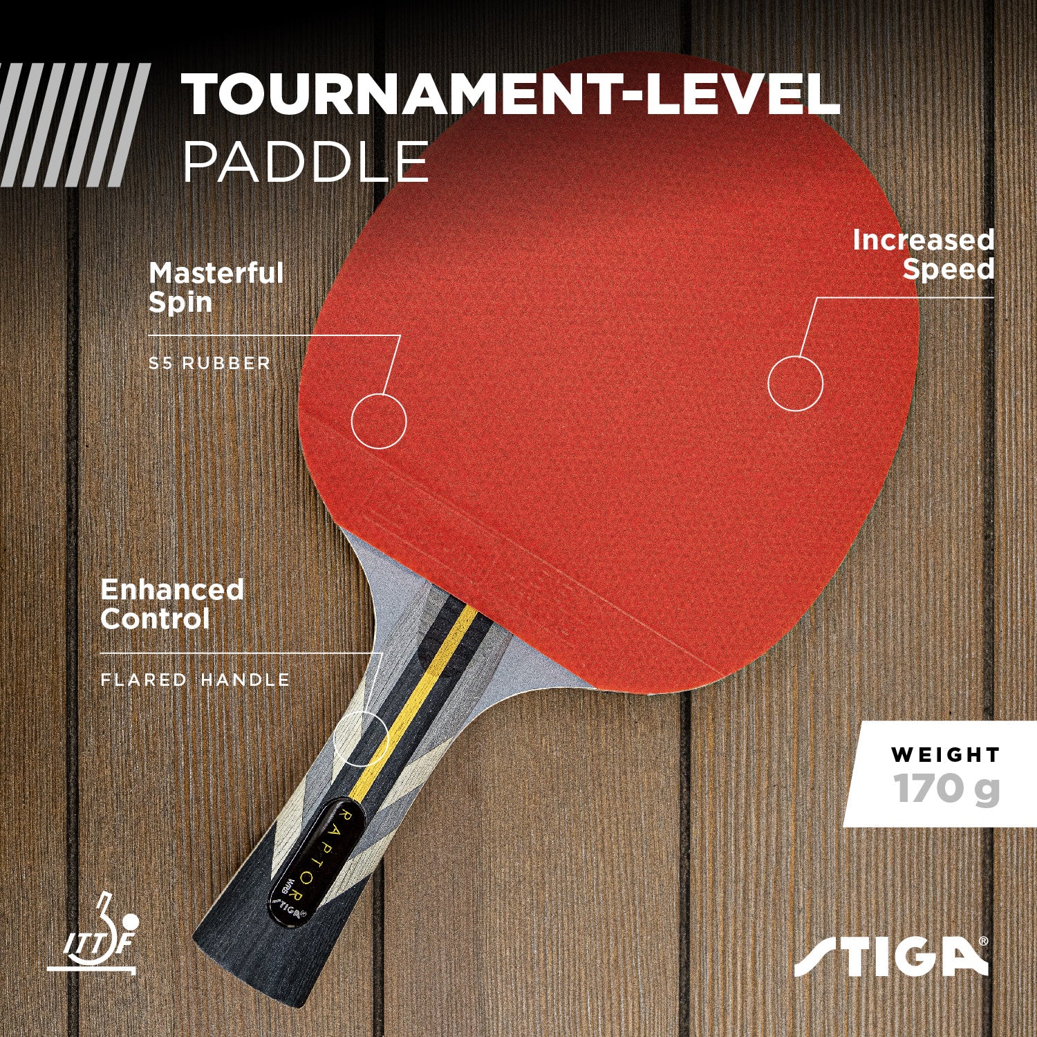 STIGA Raptor Performance Ping Pong Paddle - 7-ply Carbon Fiber Blade ...